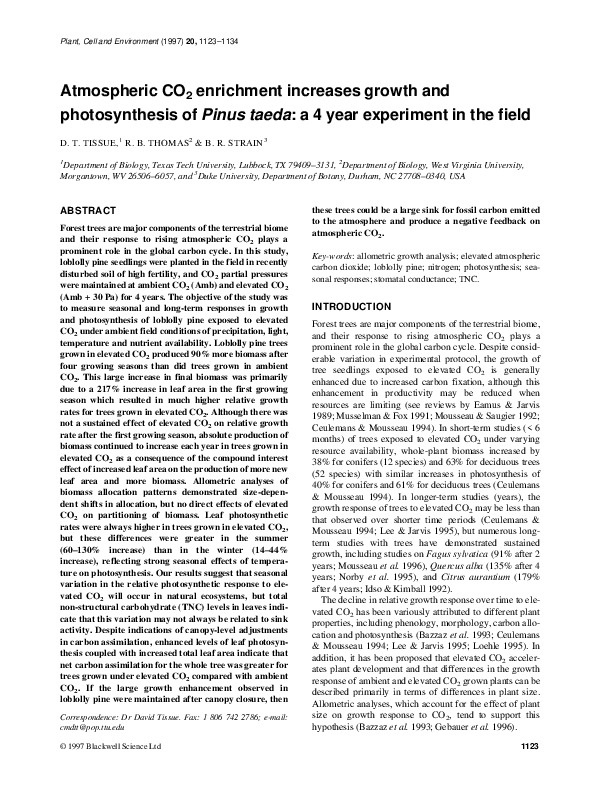 (PDF) Atmospheric CO2 enrichment increases growth and photosynthesis of ...