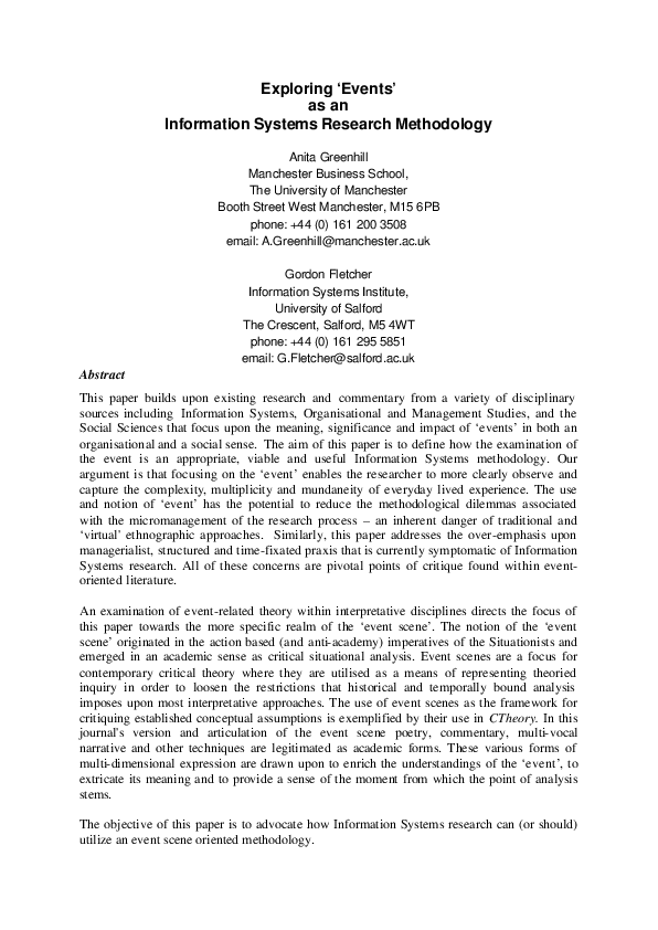 (PDF) Exploring "Events" as an Information Systems Research Methodology ...