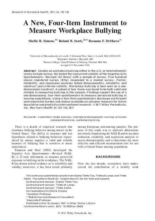 (PDF) A new, four-item instrument to measure workplace bullying