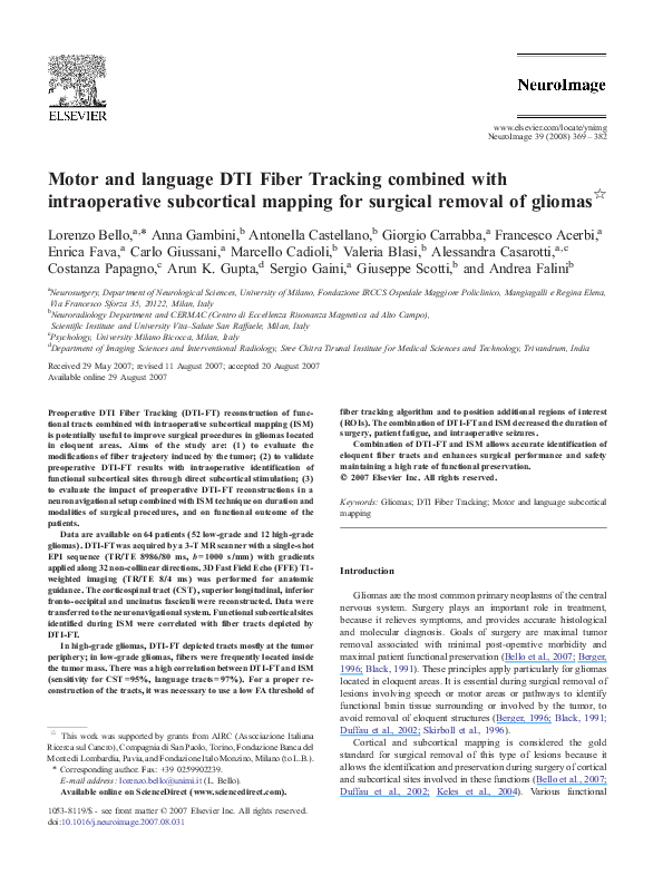 (PDF) Motor and language DTI Fiber Tracking combined with ...
