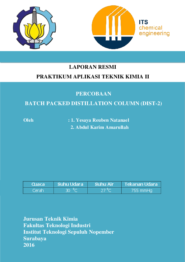 (PDF) LAPORAN RESMI PERCOBAAN BATCH PACKED DISTILLATION COLUMN (DIST-2