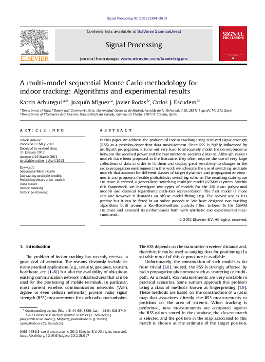 Pdf A Multi Model Sequential Monte Carlo Methodology For Indoor Tracking Algorithms And