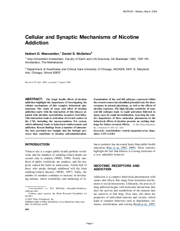 (PDF) Cellular and synaptic mechanisms of nicotine addiction