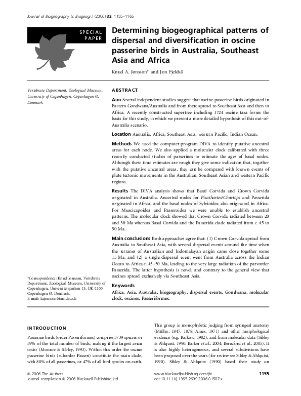 (PDF) Determining biogeographical patterns of dispersal and ...