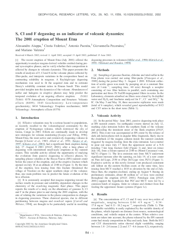 (PDF) Degassing of trace volatile metals during the 2001 eruption of Etna