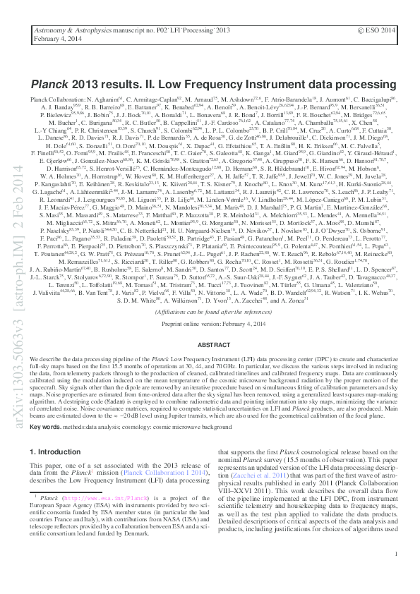 (PDF) Planck 2013 results. II. The Low Frequency Instrument data