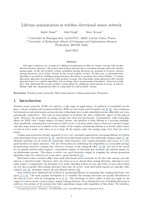 (PDF) Lifetime maximization in wireless directional sensor network