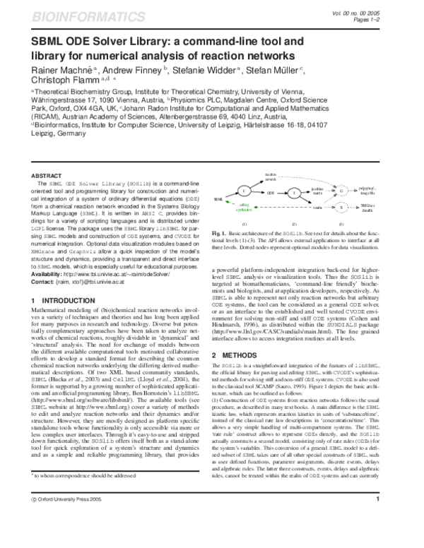 (PDF) SBML ODE Solver Library: a Command-Line Tool and Library for Numerical Analysis of ...