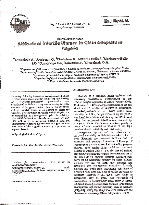 (PDF) Attitude of infertile women to child adoption in Nigeria