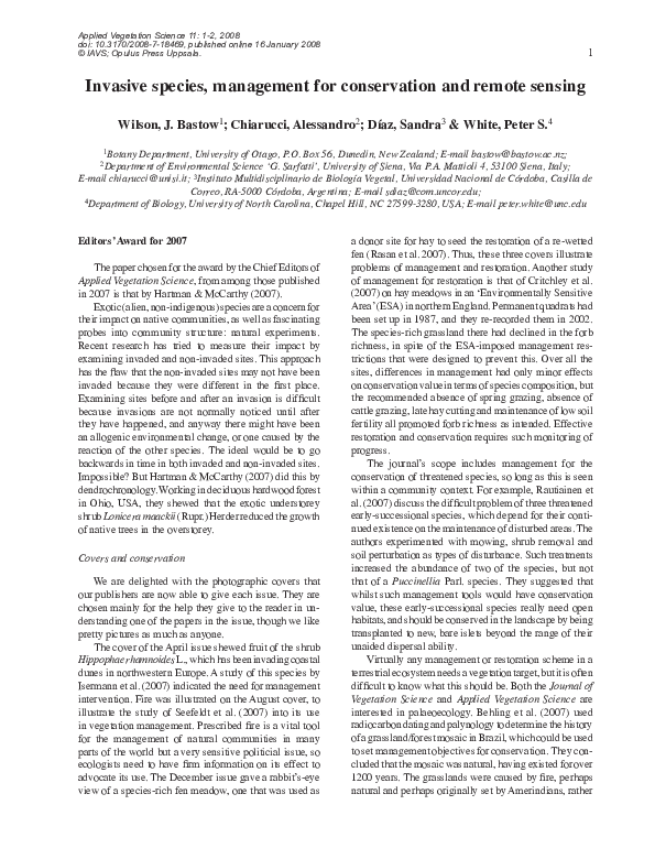 (PDF) Invasive species, management for conservation and remote sensing
