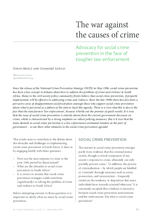 (PDF) The war against the causes of crime: advocacy for social crime ...