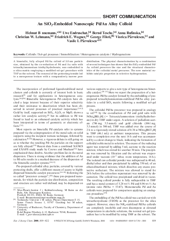 (PDF) An SiO2Embedded Nanoscopic Pd/Au Alloy Colloid