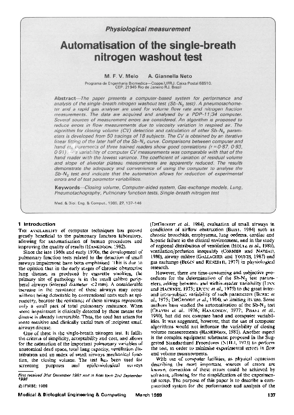 (PDF) Automatisation of the single-breath nitrogen washout test