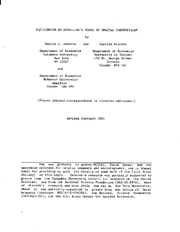 (PDF) Equilibrium in Hotelling''s model of spatial competition