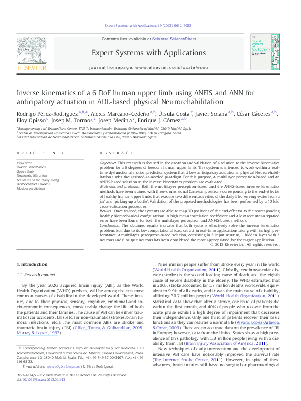 (PDF) Inverse kinematics of a 6 DoF human upper limb using ANFIS and ANN for anticipatory ...