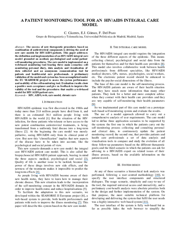(PDF) A patient monitoring tool for an HIV/AIDS integral care model