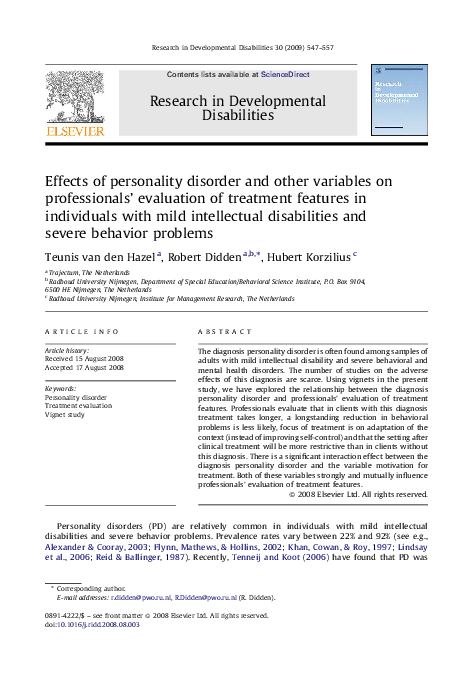 (PDF) Effects of personality disorder and other variables on ...