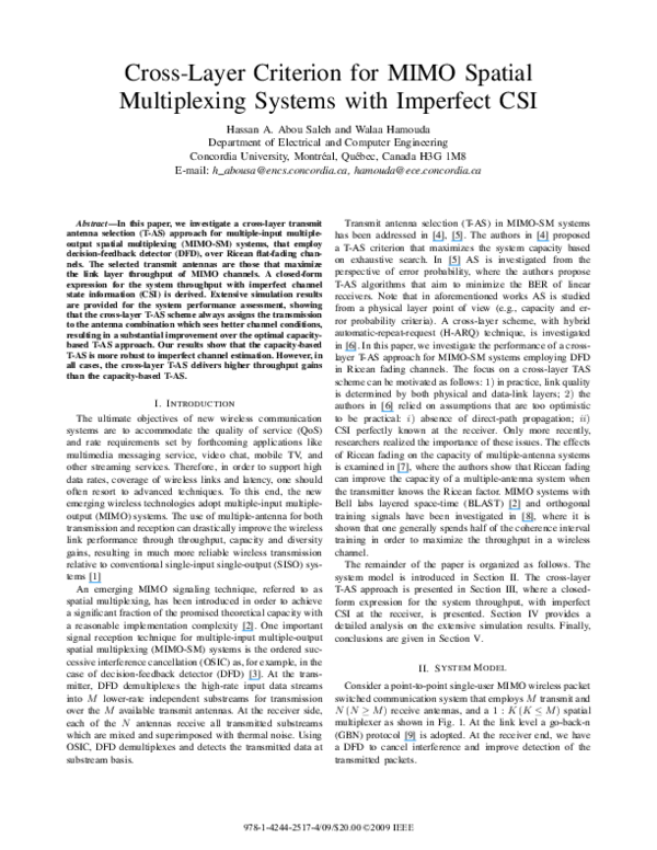 (PDF) Cross-Layer Criterion for MIMO Spatial Multiplexing Systems with ...