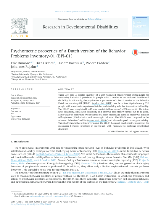(PDF) Psychometric properties of a Dutch version of the Behavior ...