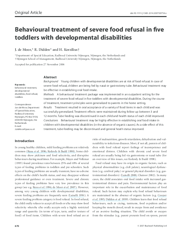 (PDF) Behavioural treatment of severe food refusal in five toddlers ...