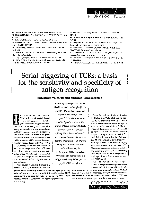 (PDF) Serial triggering of TCRs: a basis for the sensitivity and ...