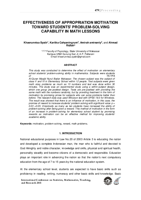 (PDF) EFFECTIVENESS OF APPROPRIATION MOTIVATION TOWARD STUDENTS ...