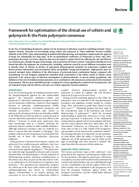 (PDF) Framework for optimisation of the clinical use of colistin and polymyxin B: the Prato ...