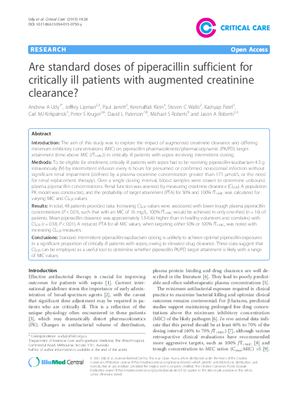 (PDF) Are standard doses of piperacillin sufficient for critically ill ...