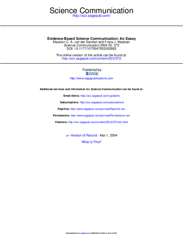 (PDF) Evidence-Based Science Communication: An Essay