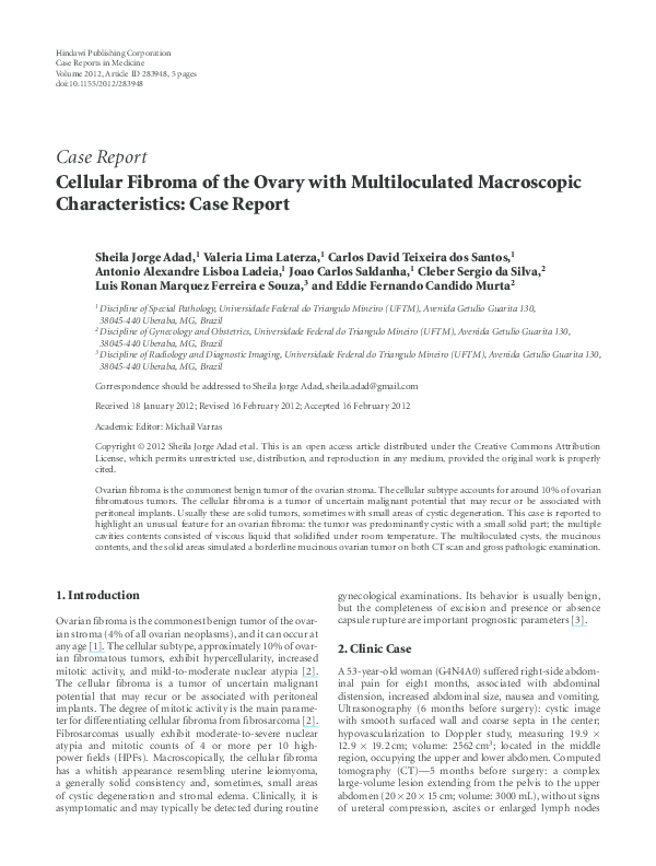 (PDF) Cellular Fibroma of the Ovary with Multiloculated Macroscopic ...