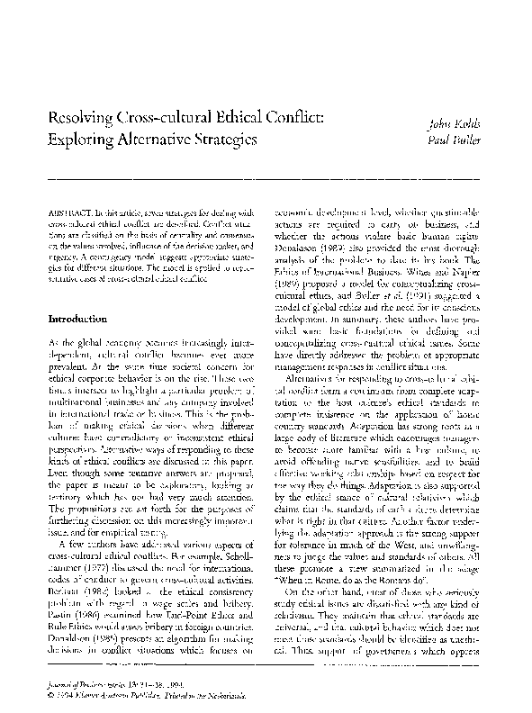 (PDF) Resolving cross-cultural ethical conflict: Exploring alternative ... (PDF) Resolving cross-cultural ethical conflict: Exploring alternative ...