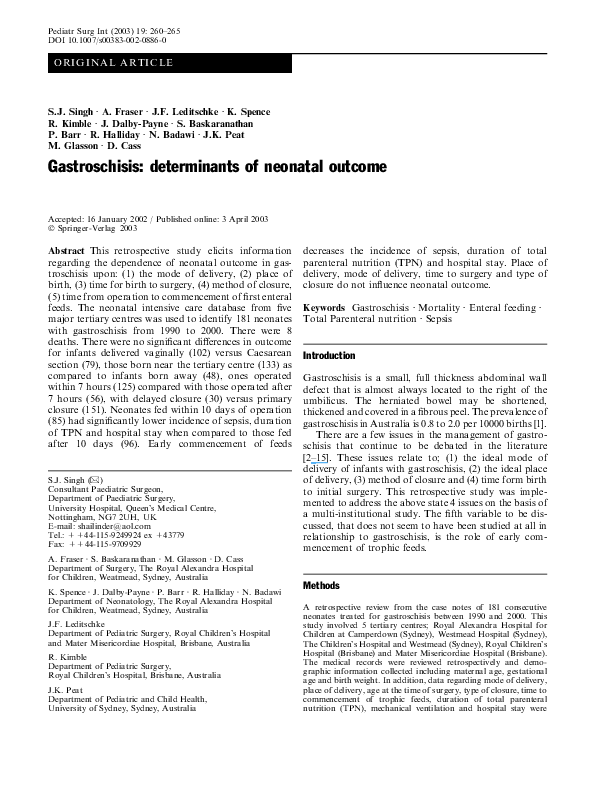 (PDF) Neonatal outcome of gastroschisis and exomphalos: A 10-year ...