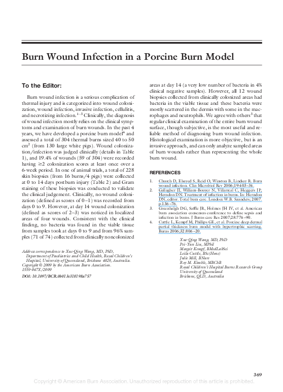 (PDF) Burn Wound Infection in a Porcine Burn Model