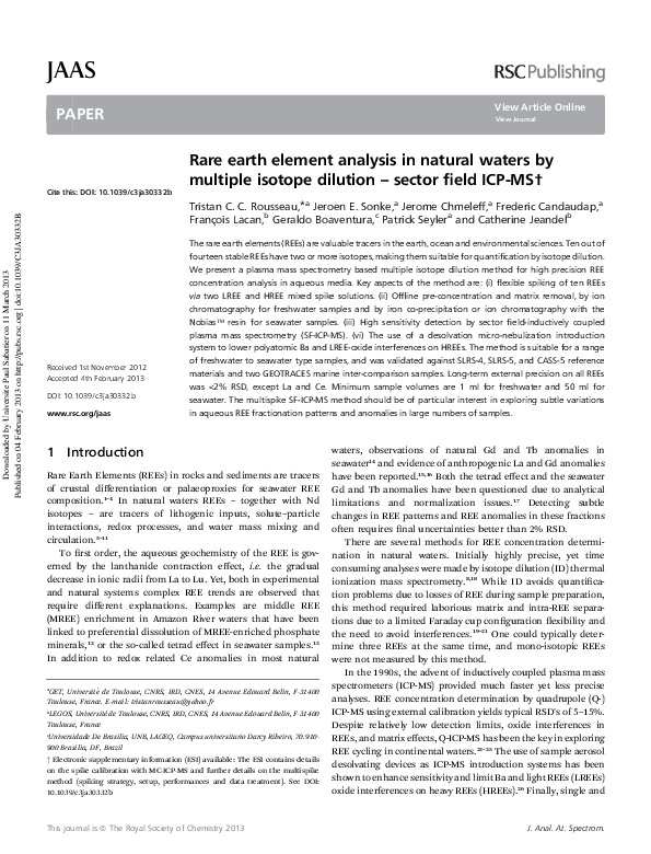 (PDF) Rare earth element analysis in natural waters by multiple isotope ...