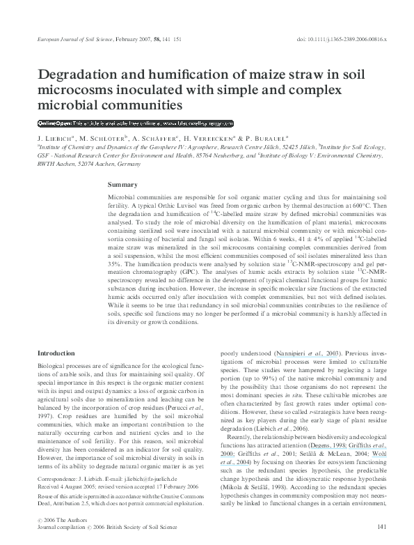 (PDF) Degradation and humification of maize straw in soil microcosms ...