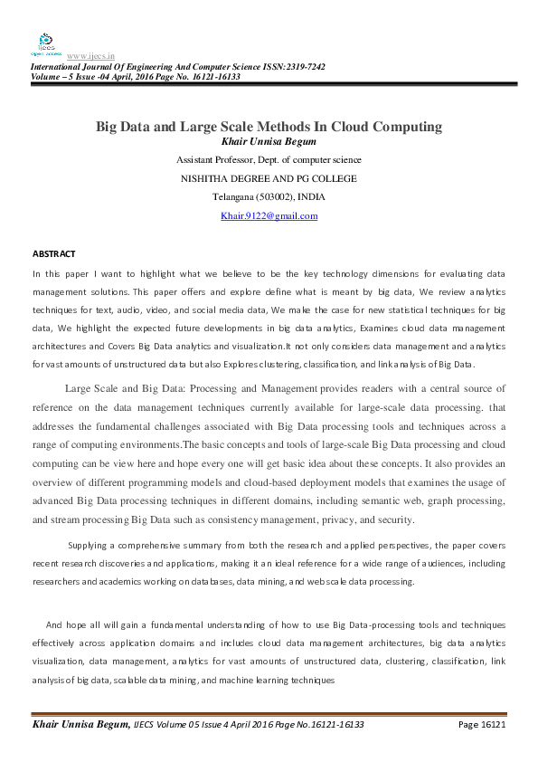 (PDF) Big Data and Large Scale Methods In Cloud Computing