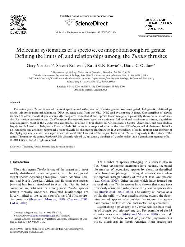 (PDF) Molecular systematics of a speciose, cosmopolitan songbird genus ...