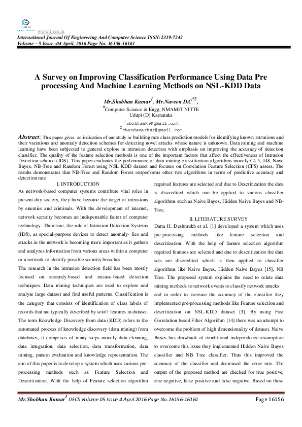 (PDF) A Survey on Improving Classification Performance Using Data Pre processing And Machine ...