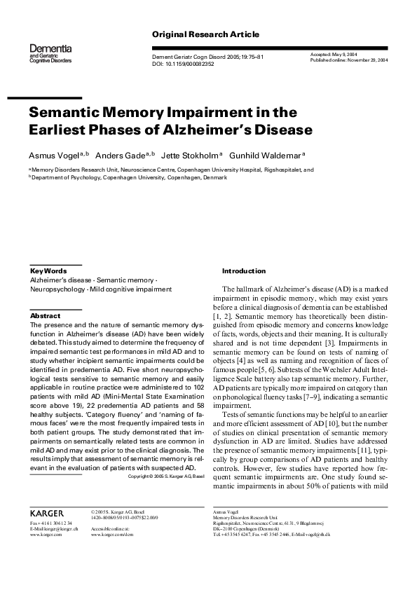 (PDF) Semantic Memory Impairment in the Earliest Phases of Alzheimer’s ...