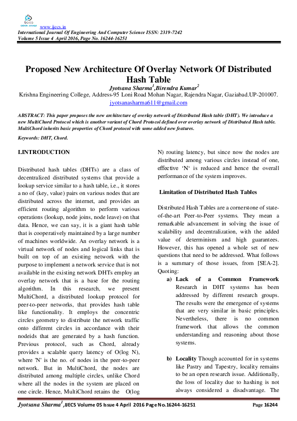 (PDF) Proposed New Architecture Of Overlay Network Of Distributed Hash Table