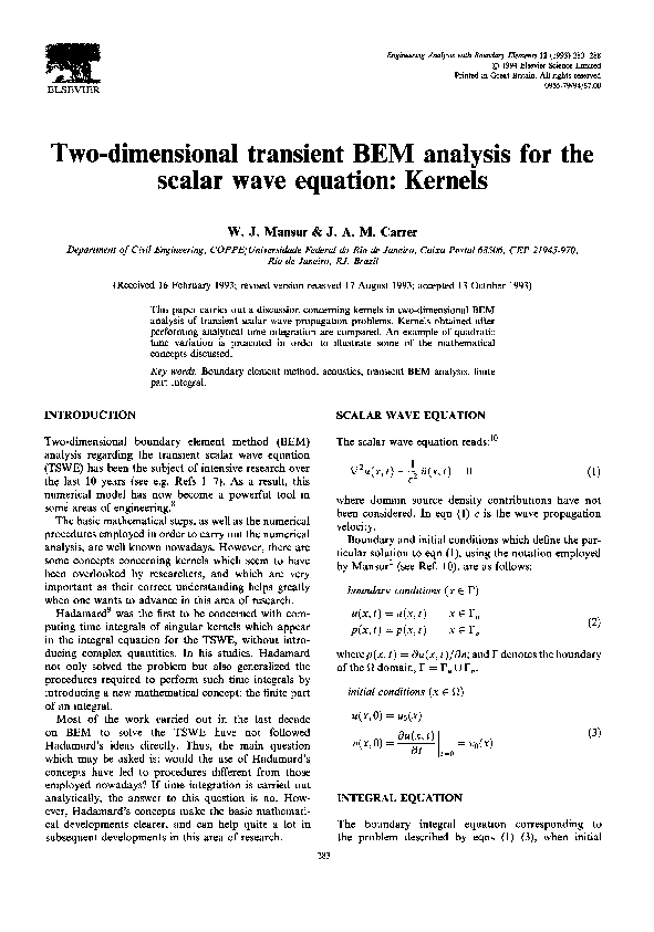 (PDF) Two dimensional transient BEM analysis for the scalar wave ...