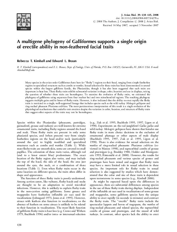 (PDF) A multigene phylogeny of Galliformes supports a single origin of ...