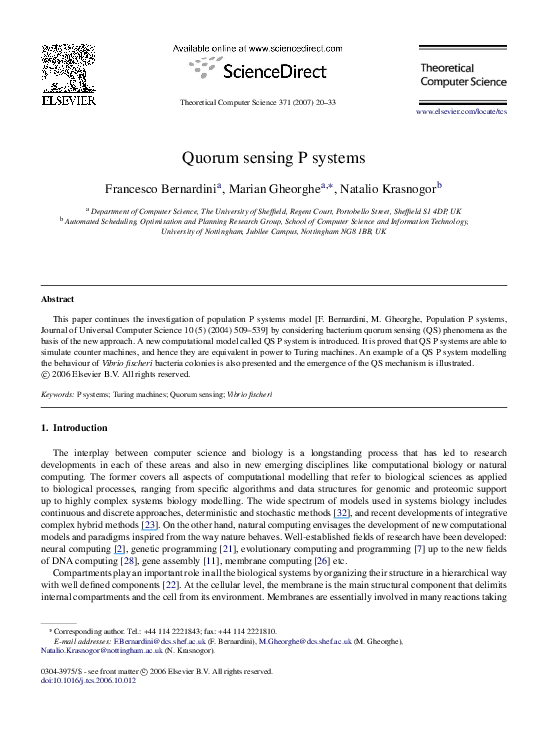 (PDF) Quorum sensing P systems
