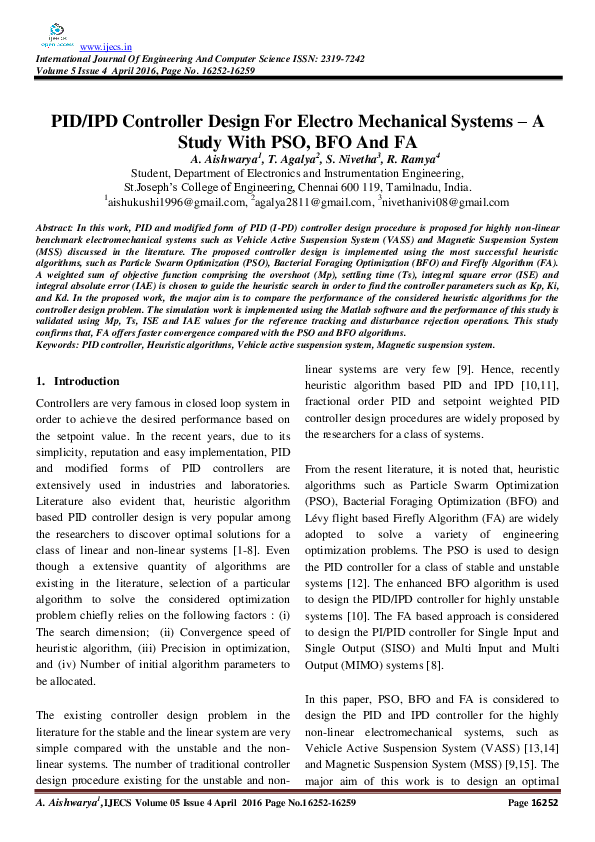 (PDF) PID/IPD Controller Design For Electro Mechanical Systems – A ...