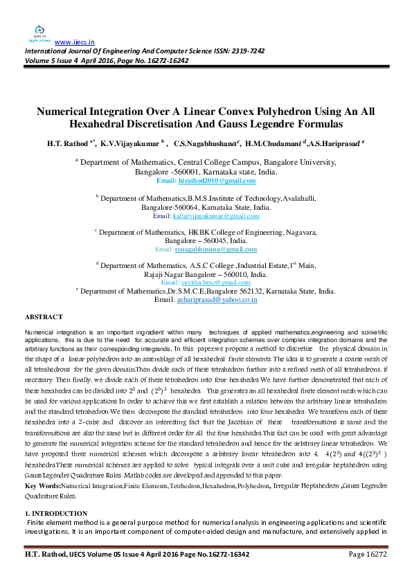 Pdf Numerical Integration Over A Linear Convex Polyhedron Using An
