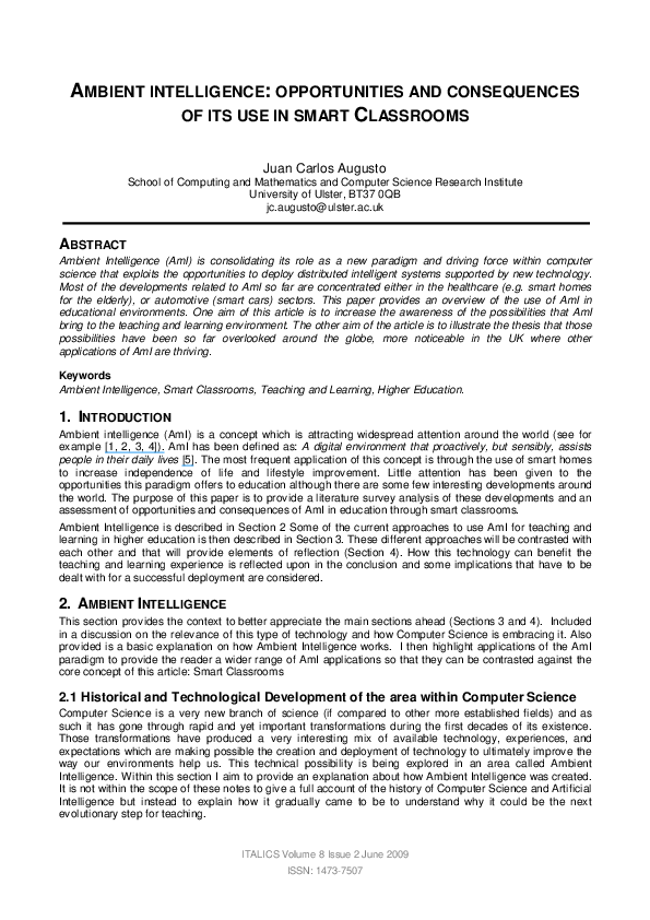 (PDF) Ambient intelligence: opportunities and consequences of its use ...