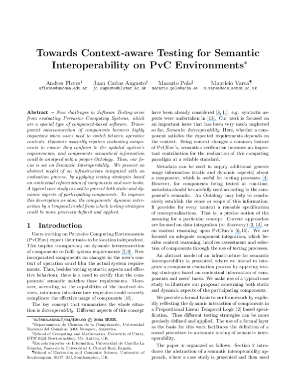 Pdf Towards Context Aware Testing For Semantic Interoperability On Pvc Environments