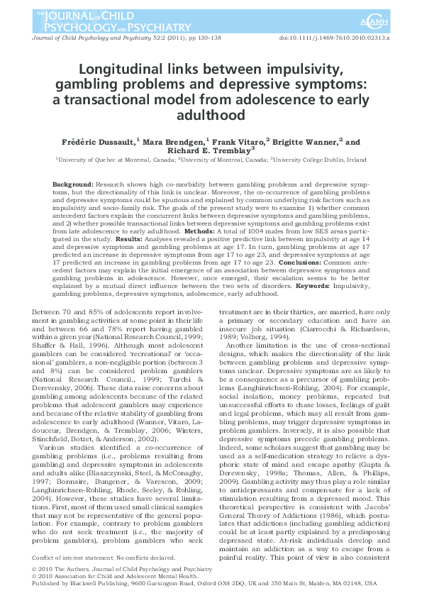 (PDF) Longitudinal links between impulsivity, gambling problems and ...