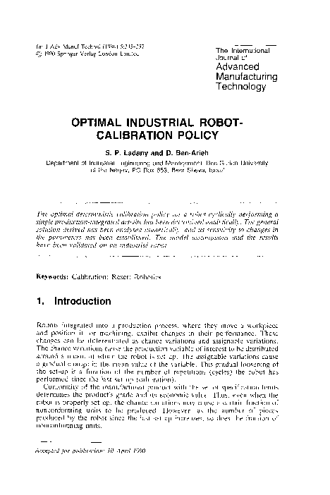 (PDF) Optimal industrial robot-calibration policy