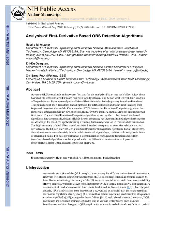 Pdf Analysis Of First Derivative Based Qrs Detection Algorithms